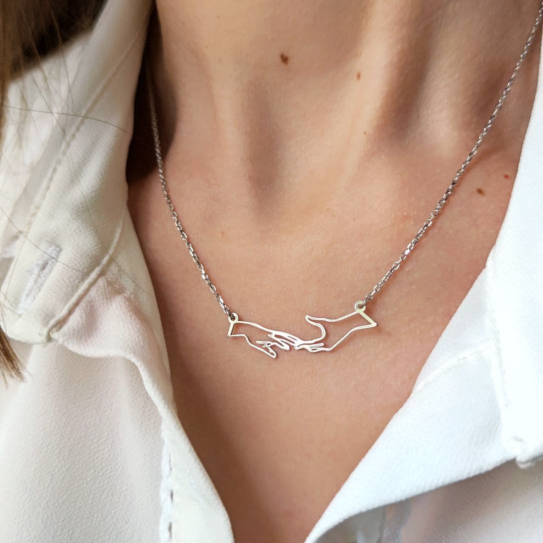 14K Gold Hand Necklace, Dainty and Minimalist Gold Pendant, Holdings ...