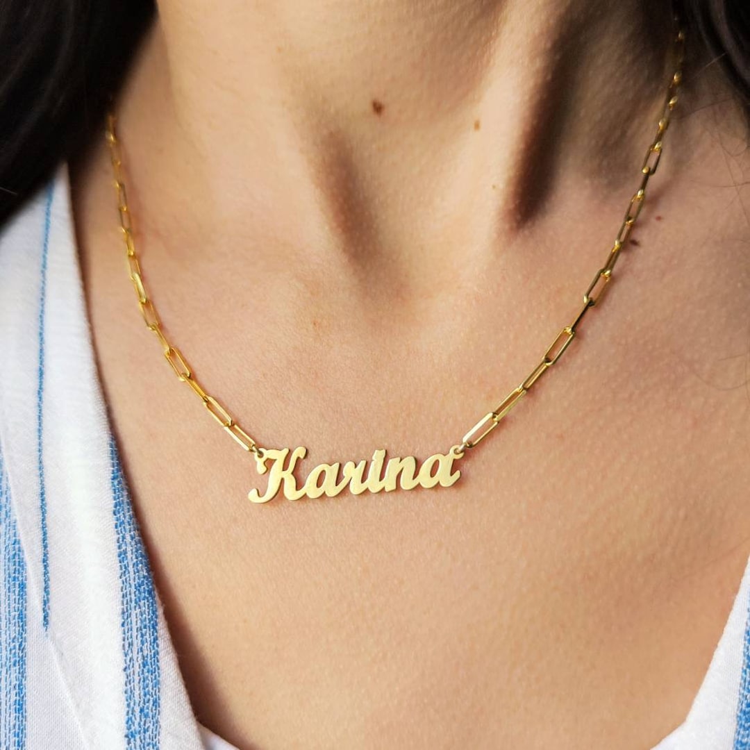 Gold Name Necklace With Paperclip Chain, Custom Name Jewelry, Everyday ...