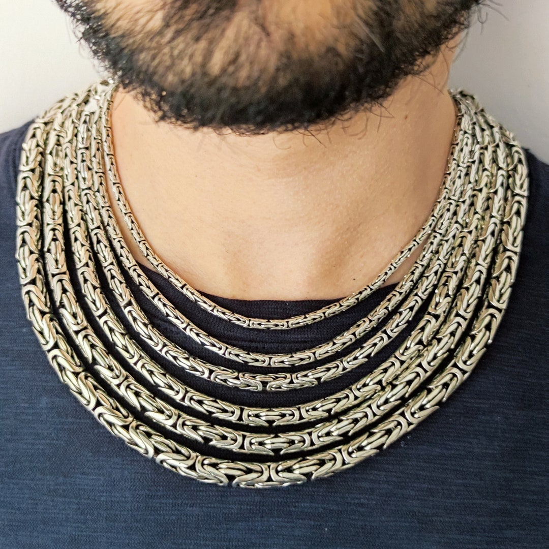 Handmade Sterling Silver Byzantine Chain Necklace: Oxidized Viking ...