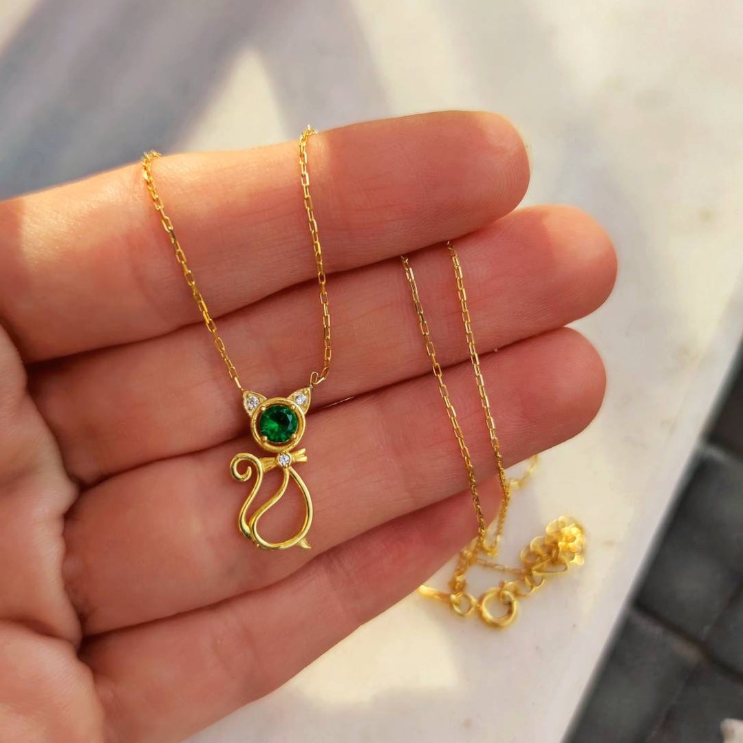 14K Solid Gold Cat Necklace, Minimalist Cat Necklaces, Great Gift for Cat Lovers, Cat Necklace ...