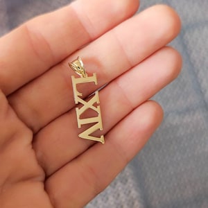 Personalized Roman Numerals Pendant, 14K Solid Gold, Custom Number ...