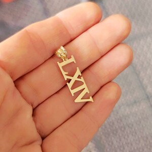 Personalized Roman Numerals Pendant, 14K Solid Gold, Custom Number ...