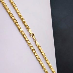 14K Solid Gold Mirror Chain, Fancy Necklace, Chain Necklace, Flat Link ...
