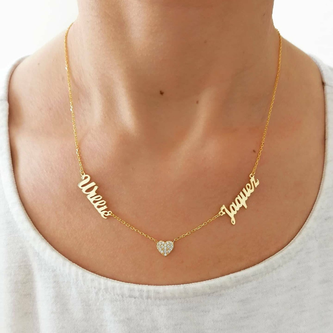Two Names Necklace With Heart, Personalized Multiple Names Necklace ...