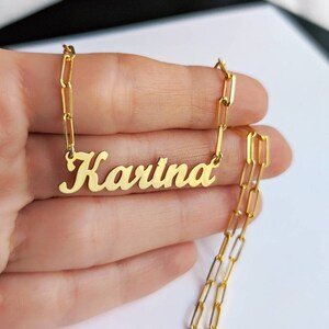 Gold Name Necklace With Paperclip Chain, Custom Name Jewelry, Everyday ...