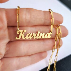 Gold Name Necklace With Paperclip Chain, Custom Name Jewelry, Everyday ...