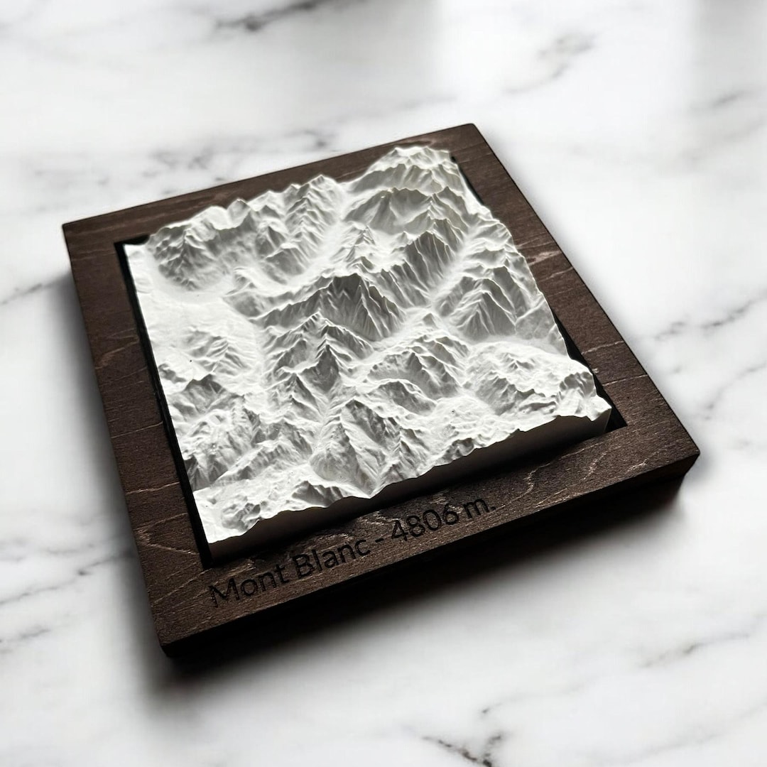 3D Map of Mont Blanc in Light-colored Concrete Topography of the ...
