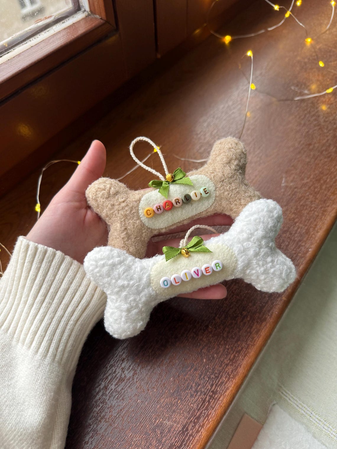 Personalized Bouclé Dog Bone Ornament: Custom Name Puppy Christmas Gift ...