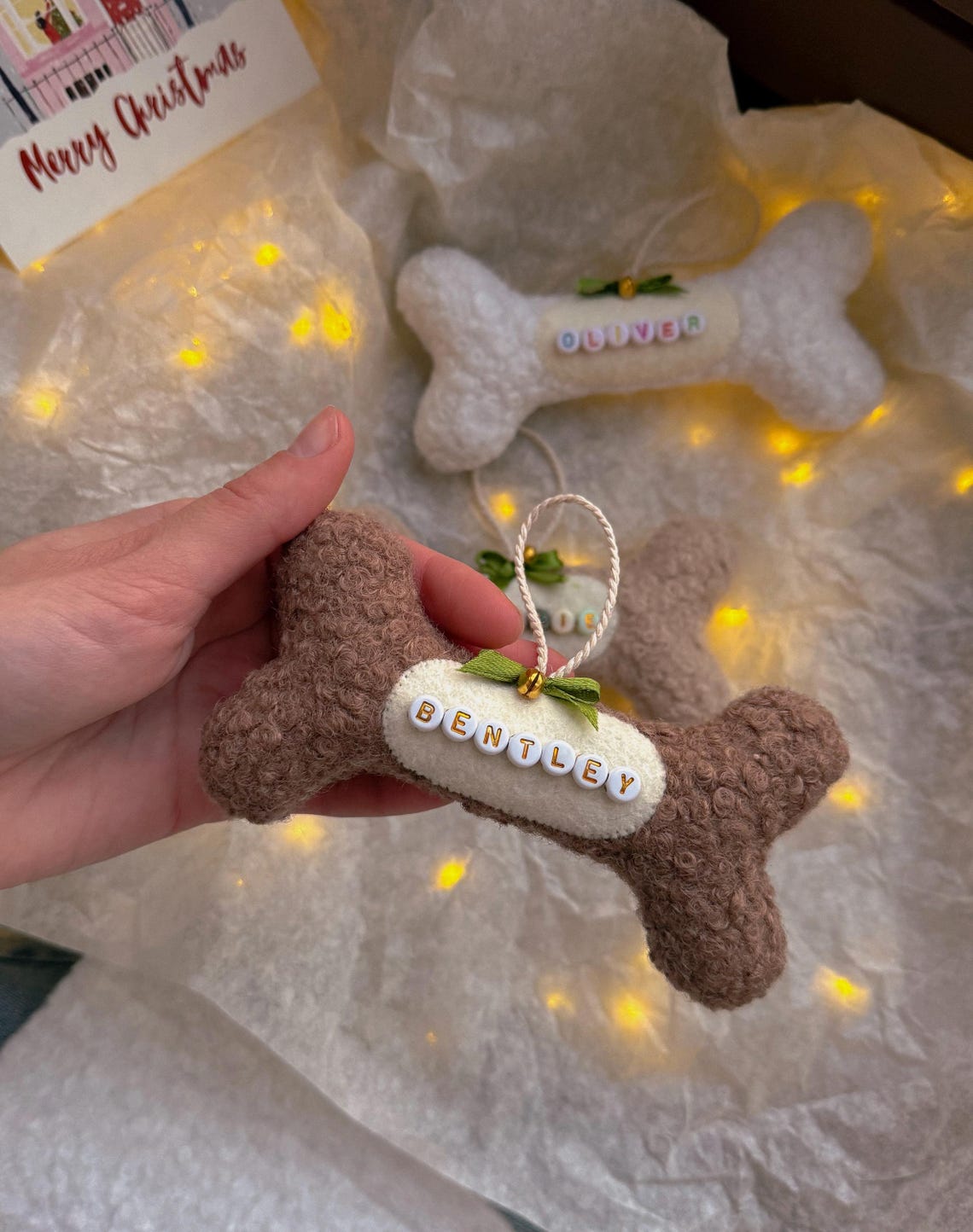Personalized Bouclé Dog Bone Ornament: Custom Name Puppy Christmas Gift ...