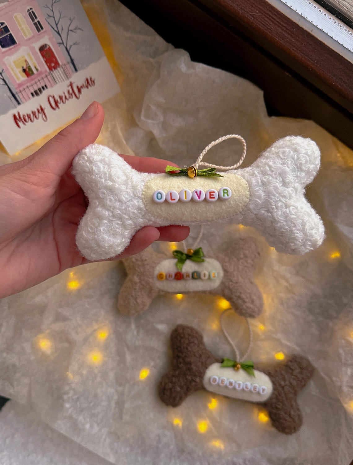 Personalized Bouclé Dog Bone Ornament: Custom Name Puppy Christmas Gift ...