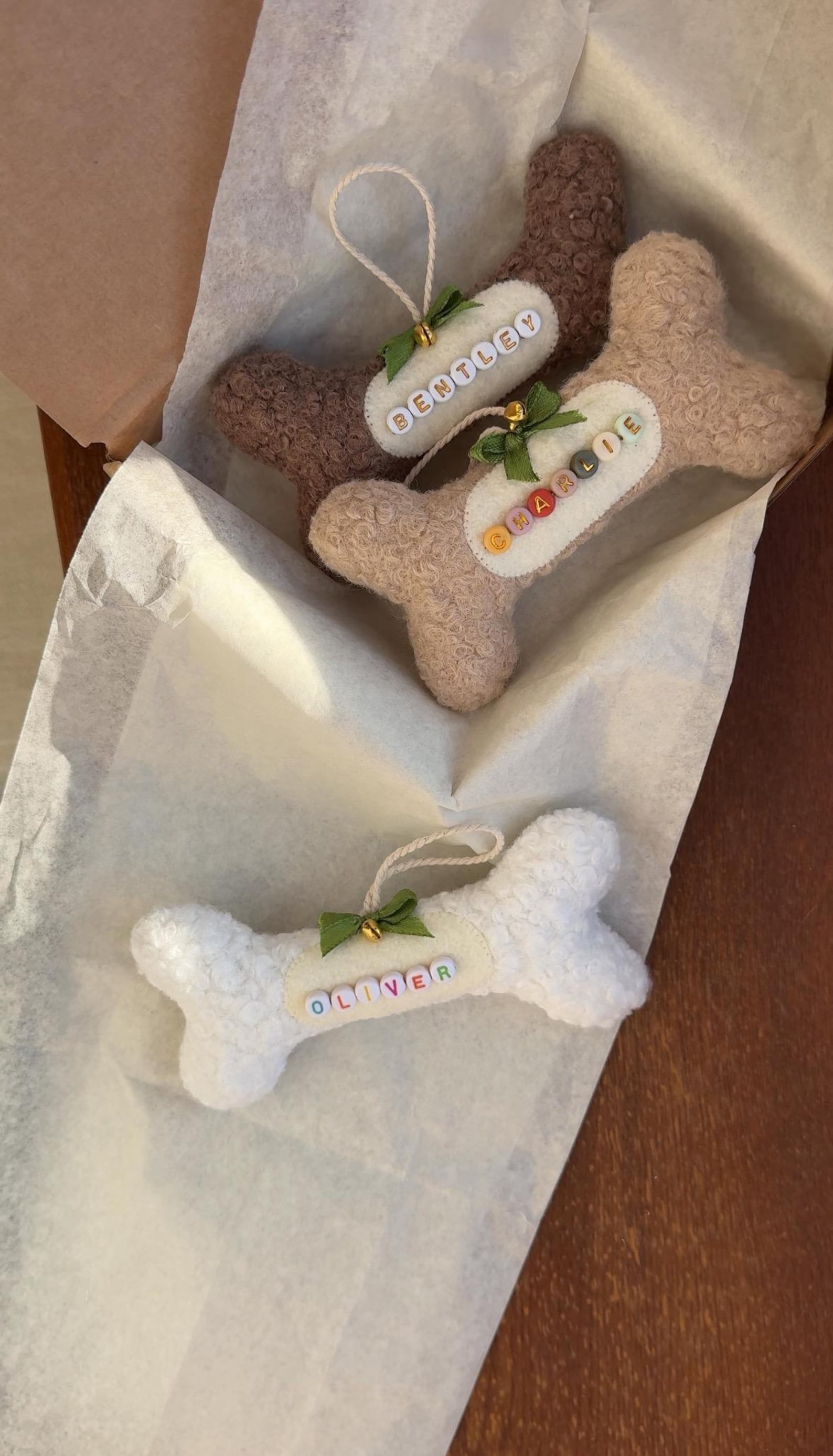Personalized Bouclé Dog Bone Ornament: Custom Name Puppy Christmas Gift ...