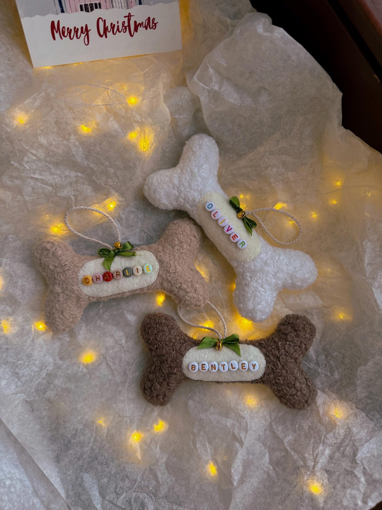 Personalized Bouclé Dog Bone Ornament: Custom Name Puppy Christmas Gift ...