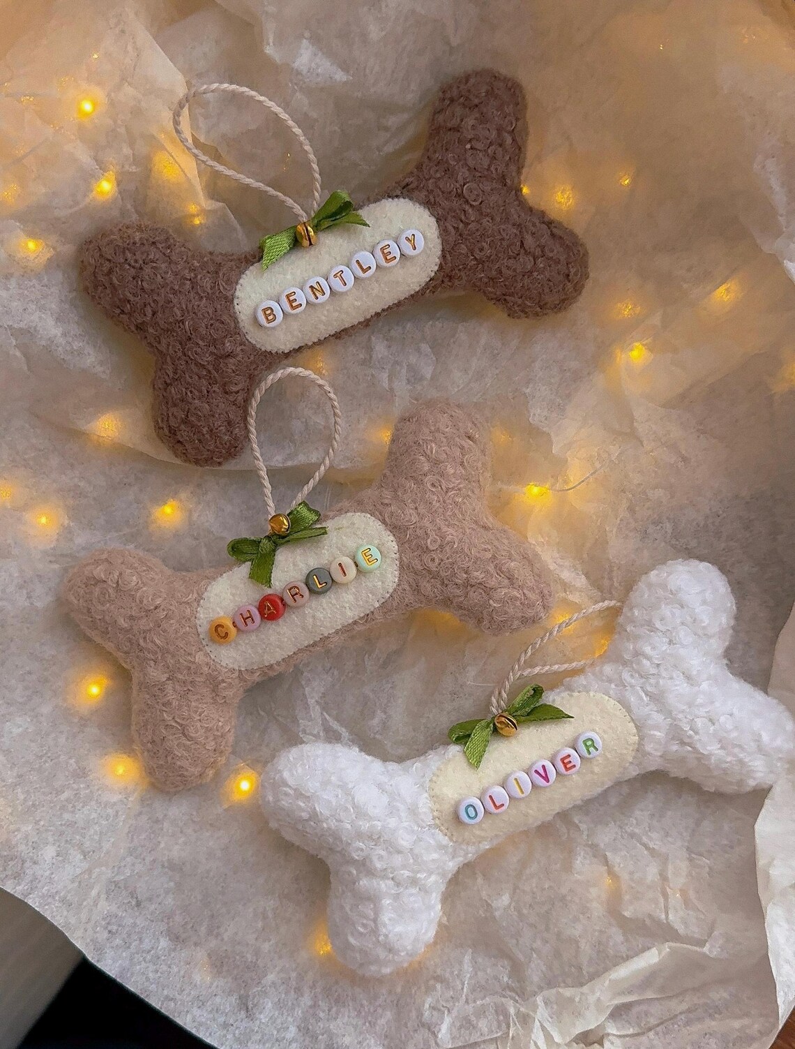 Personalized Bouclé Dog Bone Ornament: Custom Name Puppy Christmas Gift ...