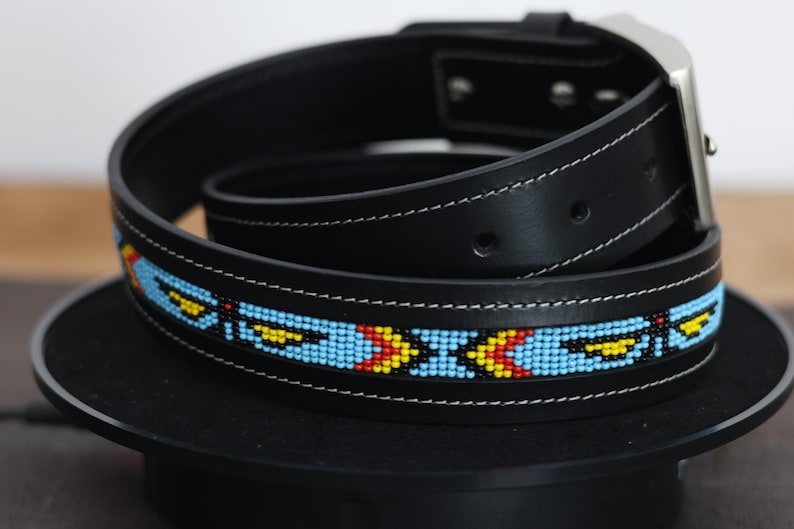 Personalized Beaded Western Leather Belt — Turquoise X-arrow Chevron ...
