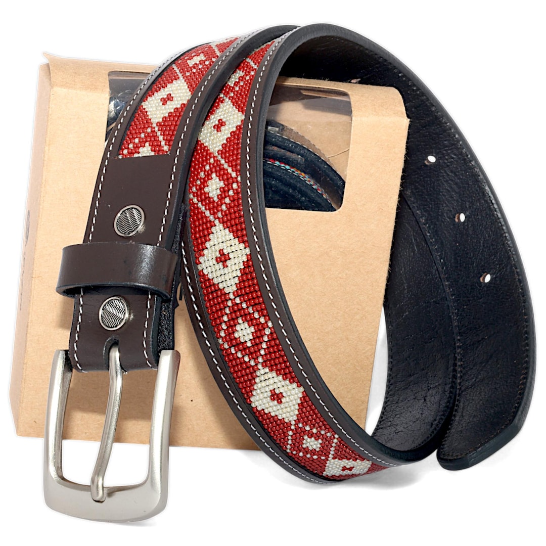 Beaded Leather Belt: Vintage Style, Removable Buckle, South Western ...