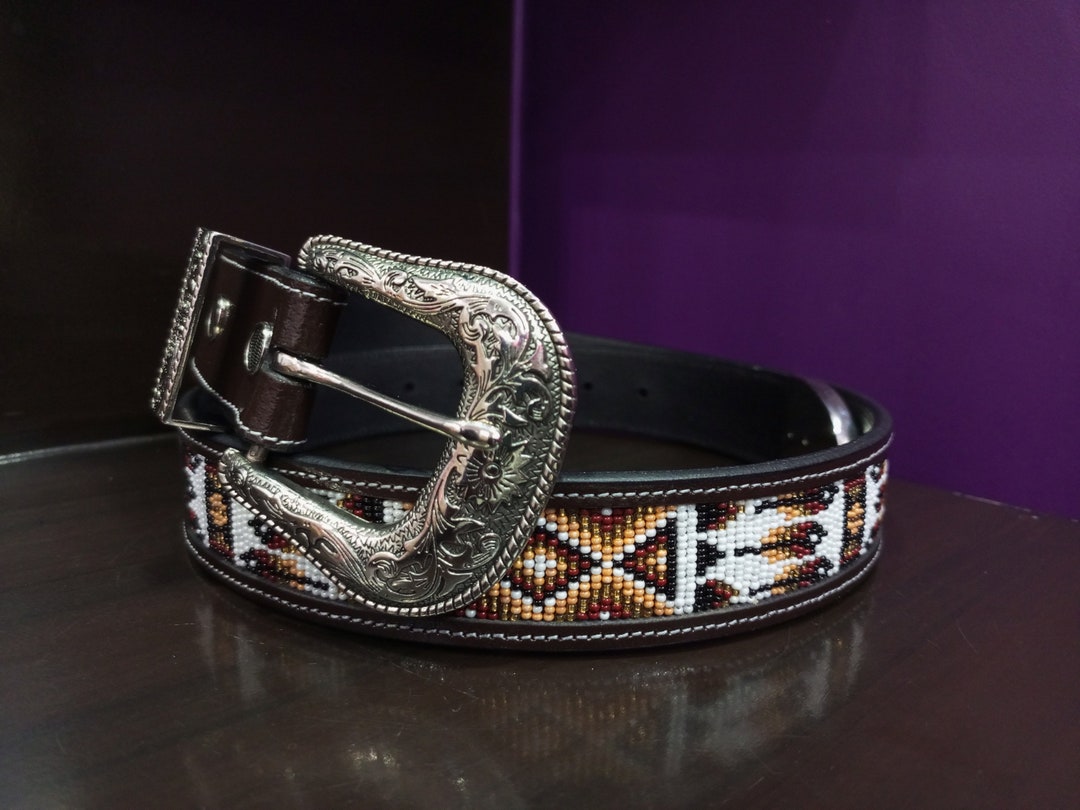 Personalized Bead Leather Belt Black/brown-western Cowboy Deelo/aztec ...