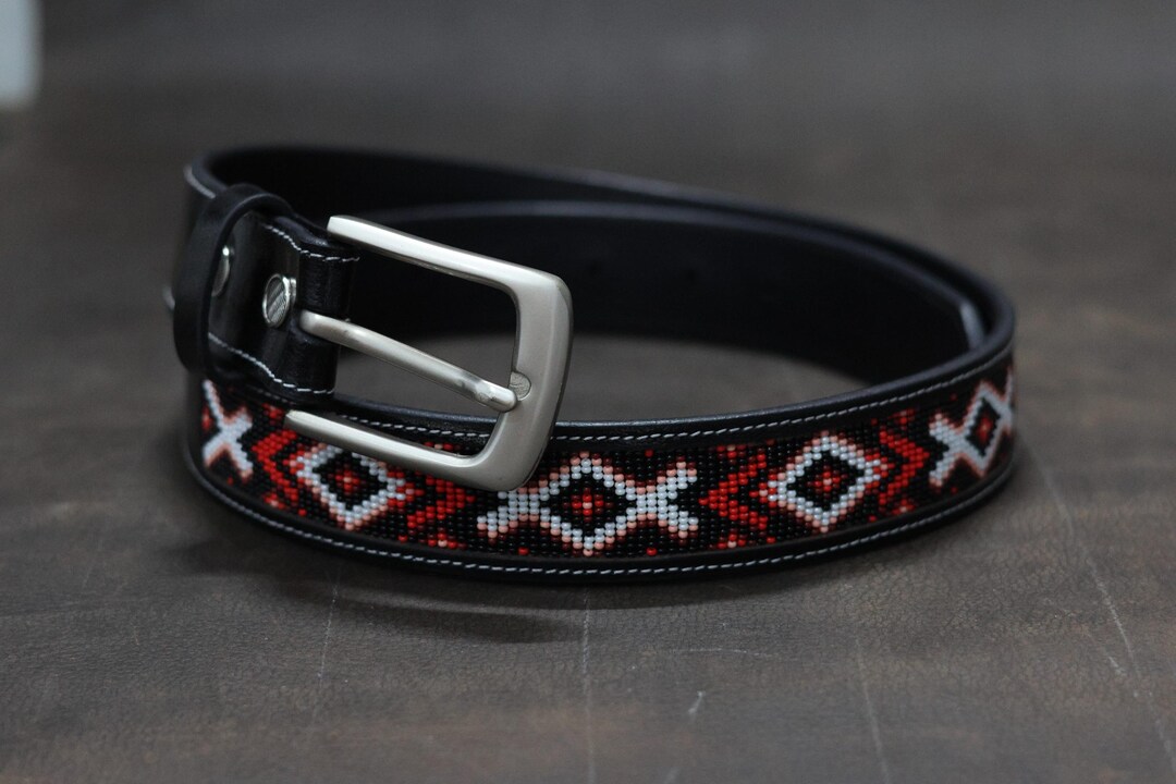 Beaded Belt for Man and Woman, Native American Leather Belt, Aztec Belt ...