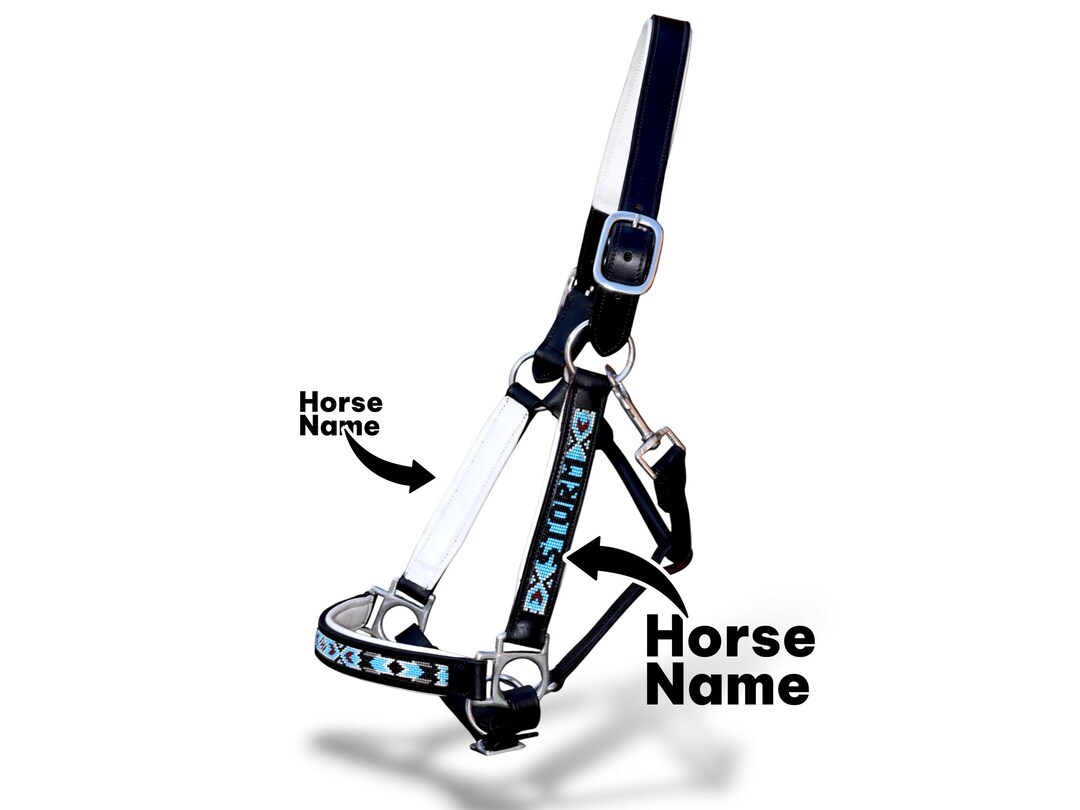 Personalized Horse Halter With Custom Beaded Name | Padded Leather ...