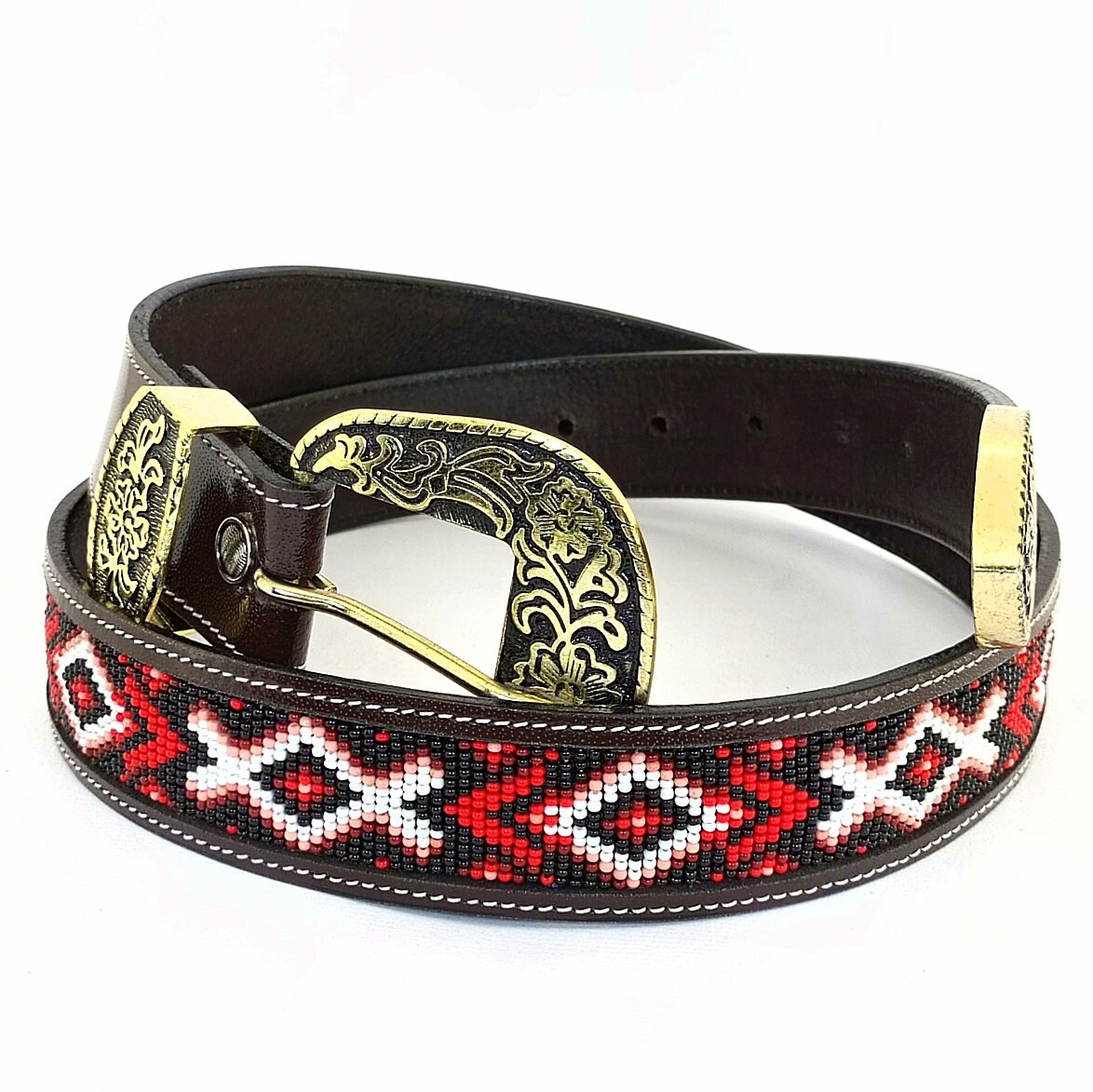 Man Leather Bead Belt Native America Bead Belt Women - Etsy