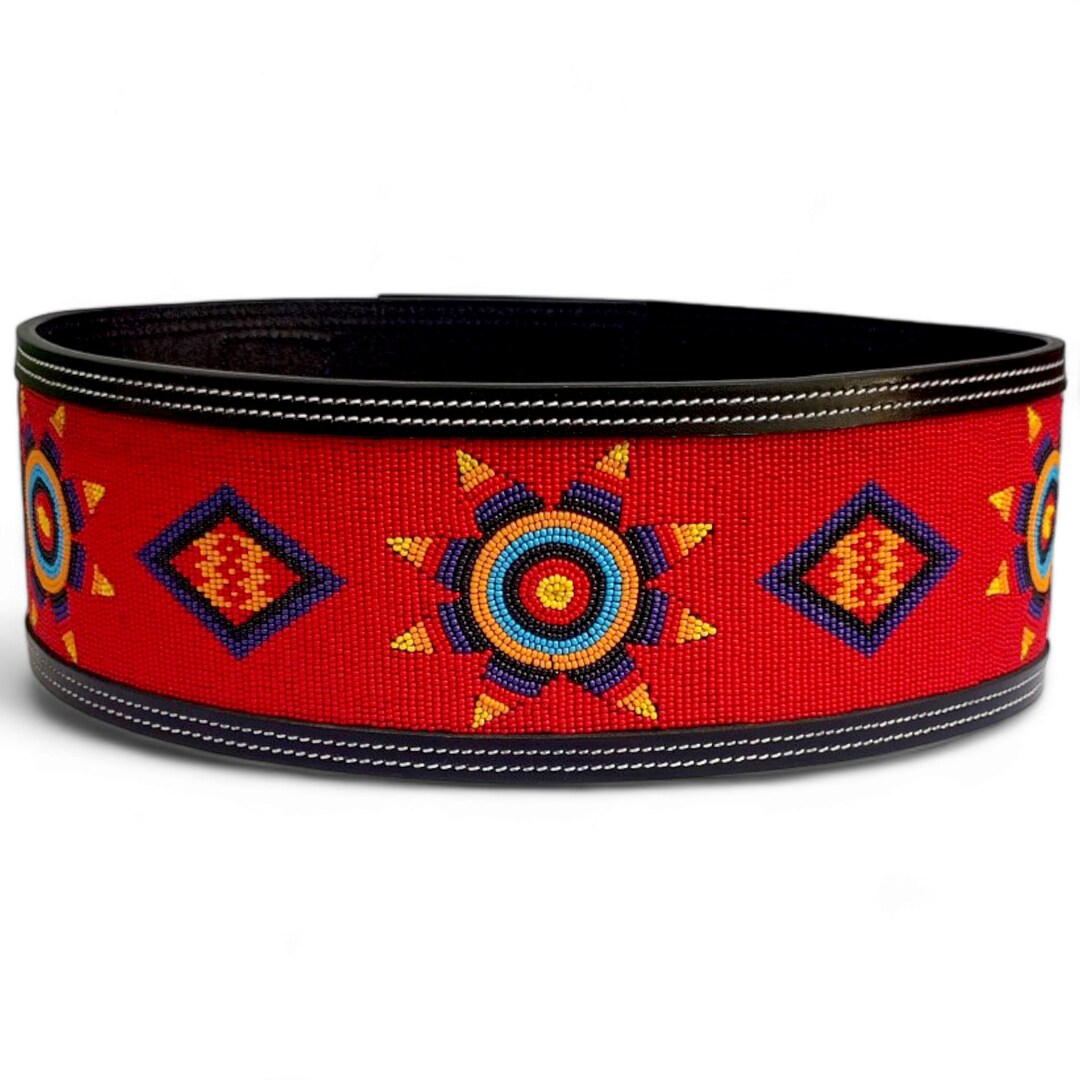 Wide Leather Beaded Belt | Double Buckle Design, Unisex Western Style ...