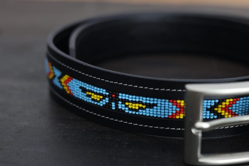 Personalized Beaded Western Leather Belt — Turquoise X-arrow Chevron ...