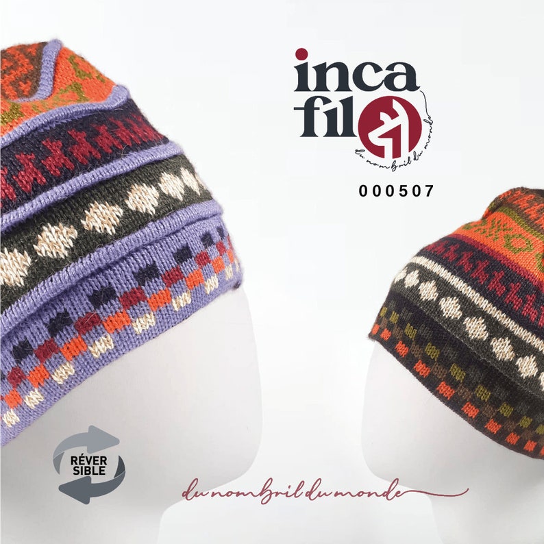 Peruvian Hat Unisex, Reversible, 2 Designs and 2 Colors in 1 Hat ...