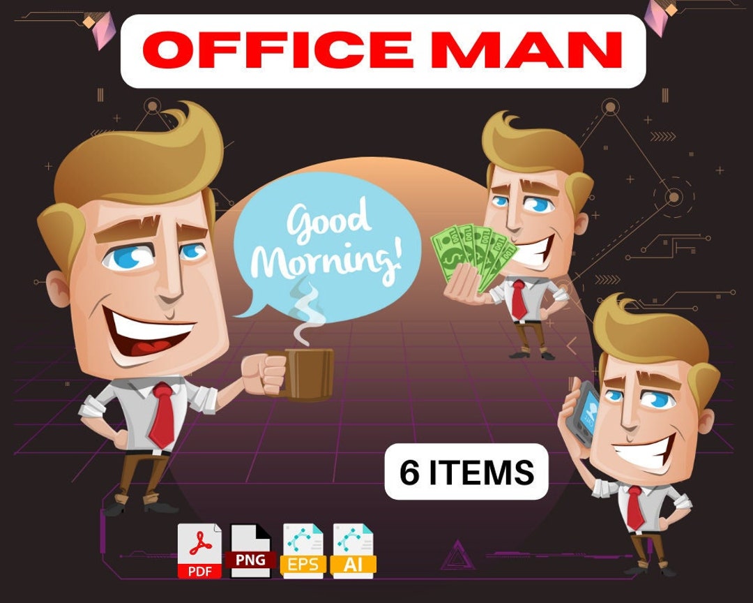 Office Man Cartoon Vector Character - Etsy