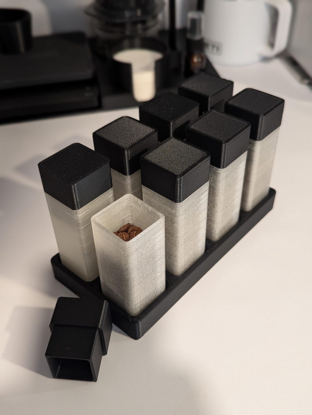 Single Dose Coffee Bean Tube Set - 8 Translucent 3D Printed Containers ...