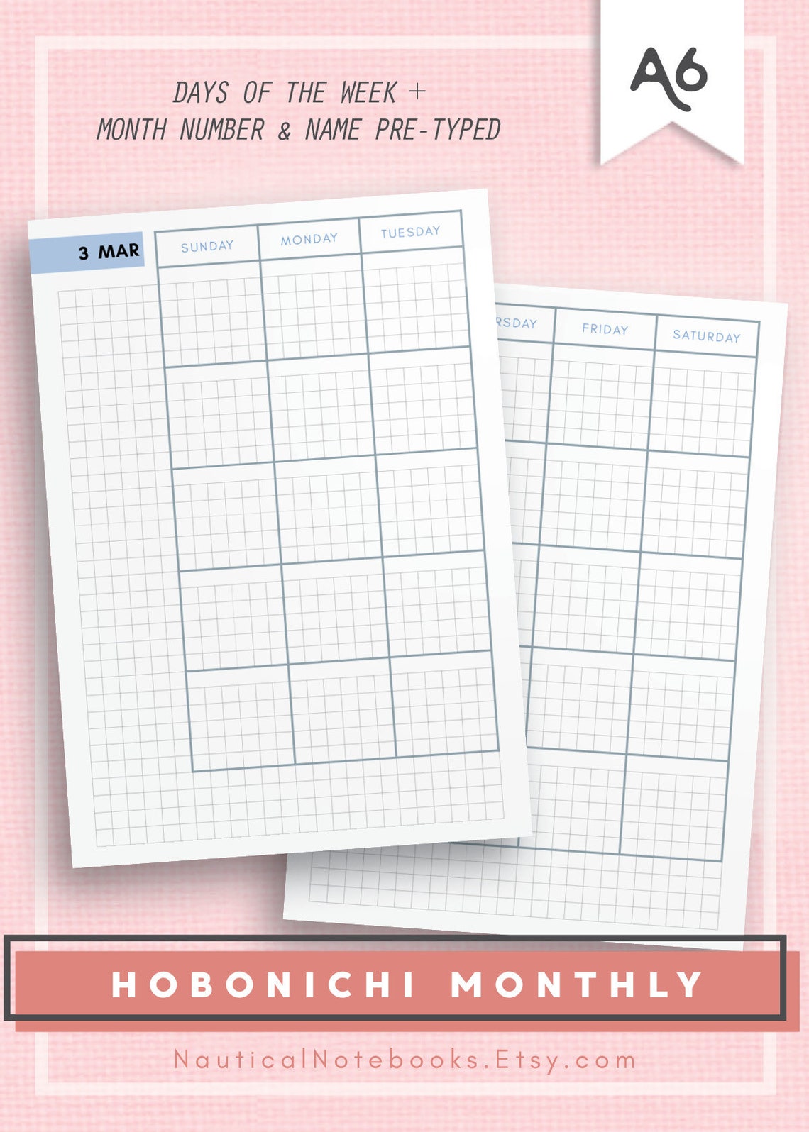 A6 Hobonichi Techo Style Planner - Monthly, Daily | Grid Bullet Journal ...