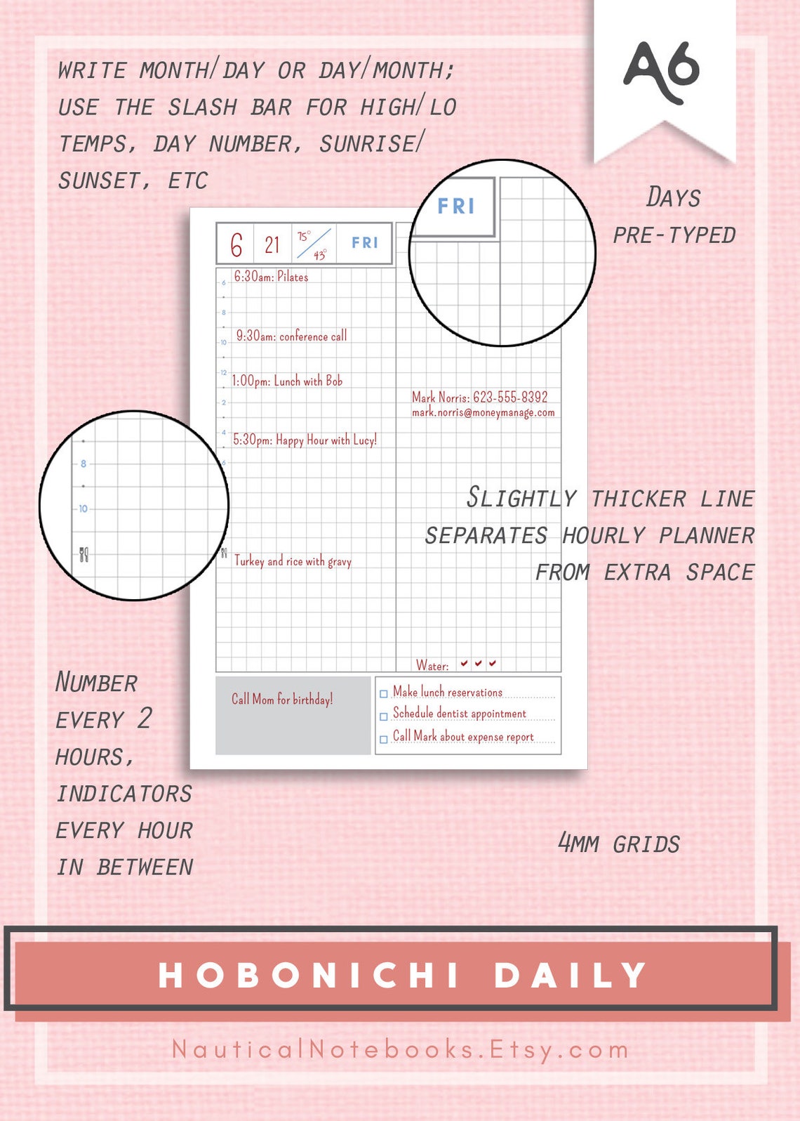 A6 Hobonichi Techo Style Planner - Monthly, Daily | Grid Bullet Journal ...