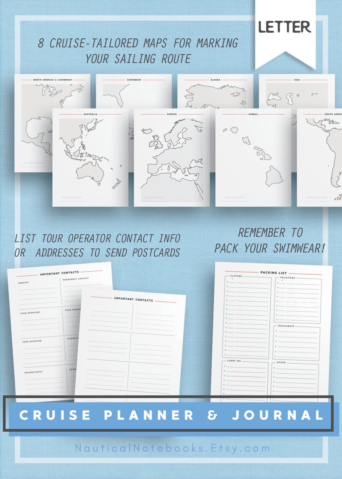 Cruise Travel Planner & Journal | Cruise Itinerary | Printable Cruise ...