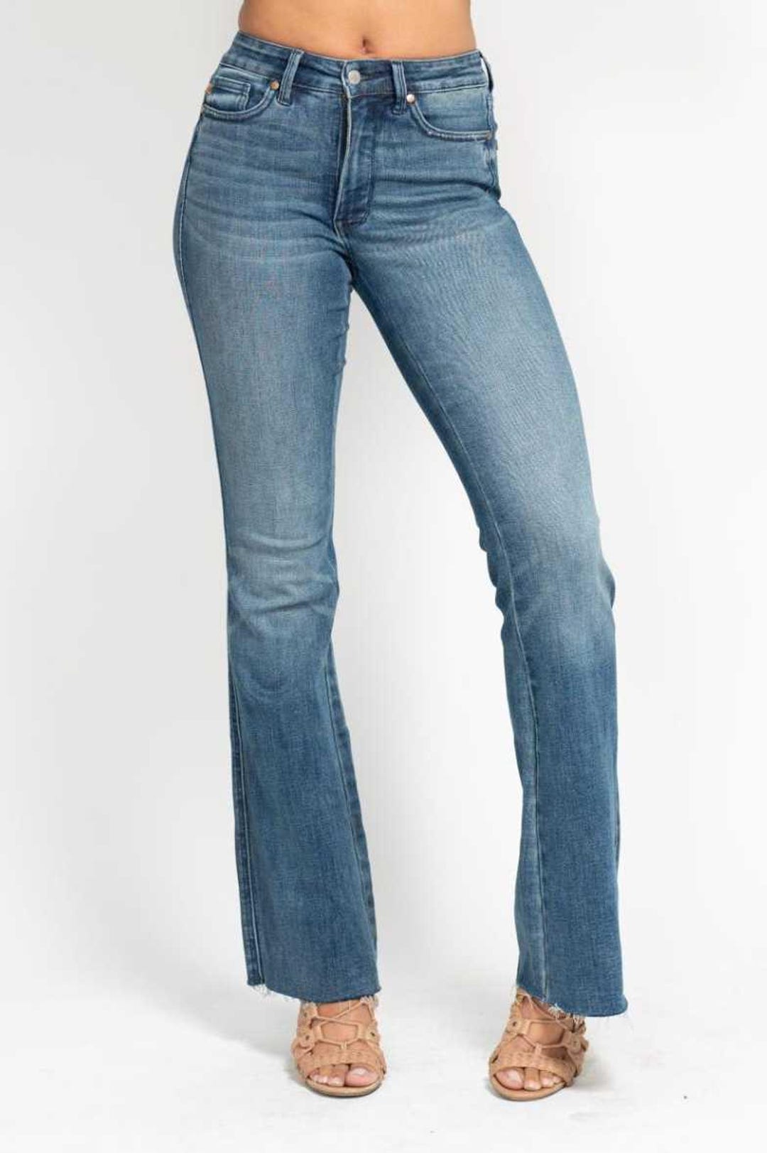 Judy Blue MR Tummy Control Vintage Wash Cut Hem Flare - Etsy