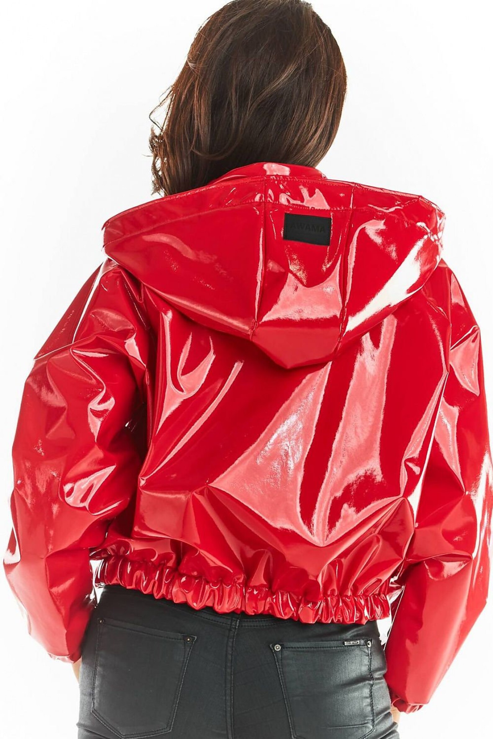 PVC PATENT Cropped Parka With Hood, PVC Raincoat, Hooded Red Coat ...