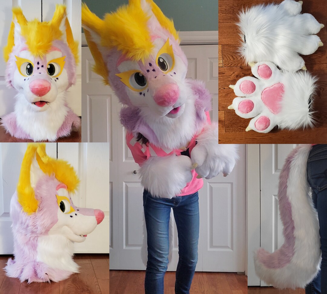 Mini Partial Fursuit Head, Handpaws & Tail Furry Canine Dog Fursuit ...