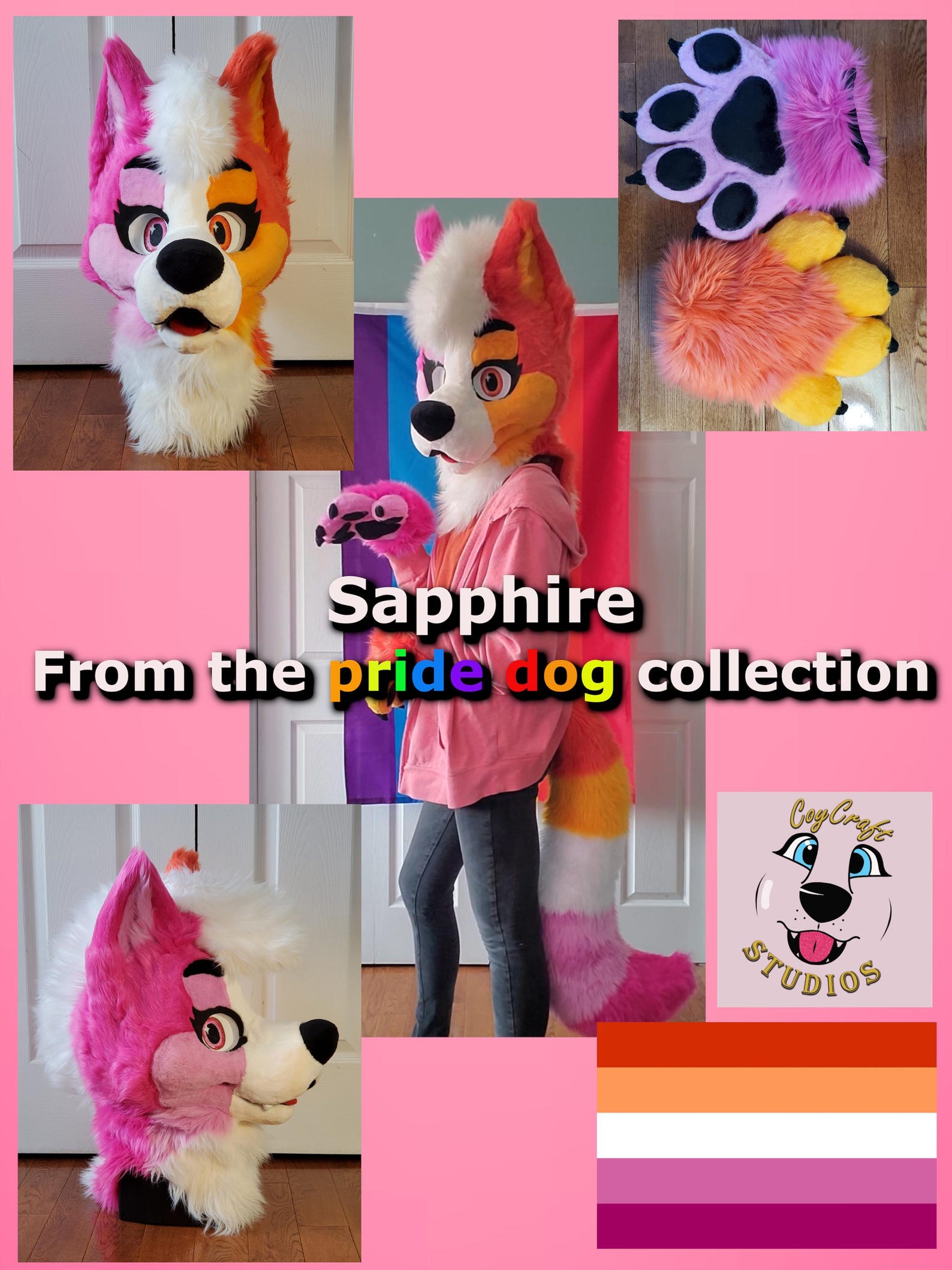 Fursuit Partial - Lesbian Pride Dog- Costume - Head, Handpaws and Tail ...