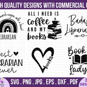 Book Lover Librarian Svg Bundle Funny Bookworm Svg, Reading Quotes ...