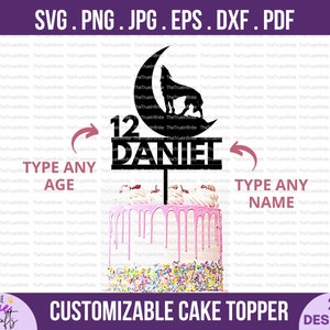 Wolf Howling Werewolf Cake Topper Svg - DIY Personalize Name and Age ...