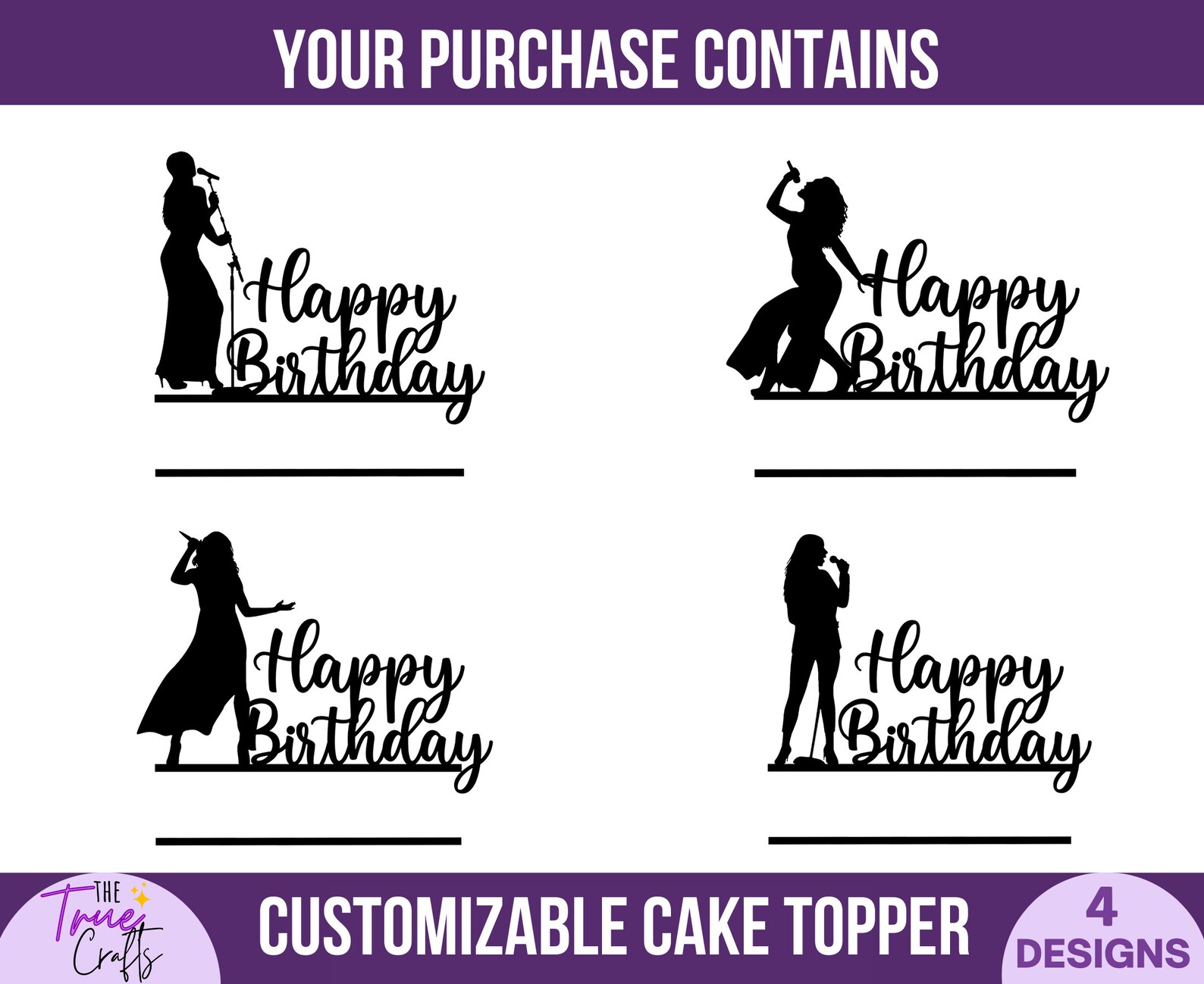 Female Singer Cake Topper Svg -DIY Personalize Name and Age, Happy ...