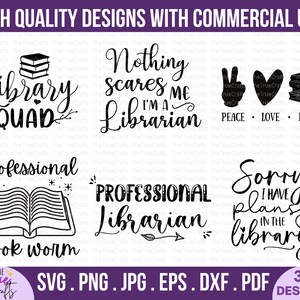 Book Lover Librarian Svg Bundle Funny Bookworm Svg, Reading Quotes ...