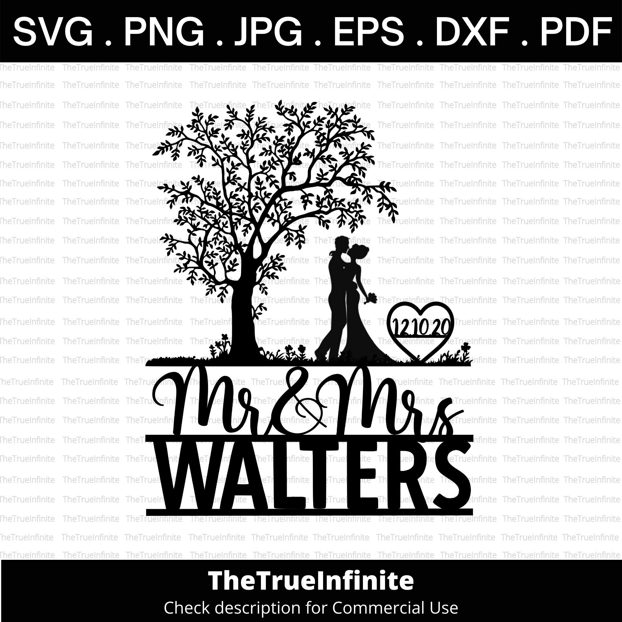 Mr And Mrs Tree Wedding Cake Topper Svg Diy Personalize Couple Etsy