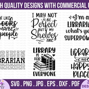 Book Lover Librarian Svg Bundle Funny Bookworm Svg, Reading Quotes ...