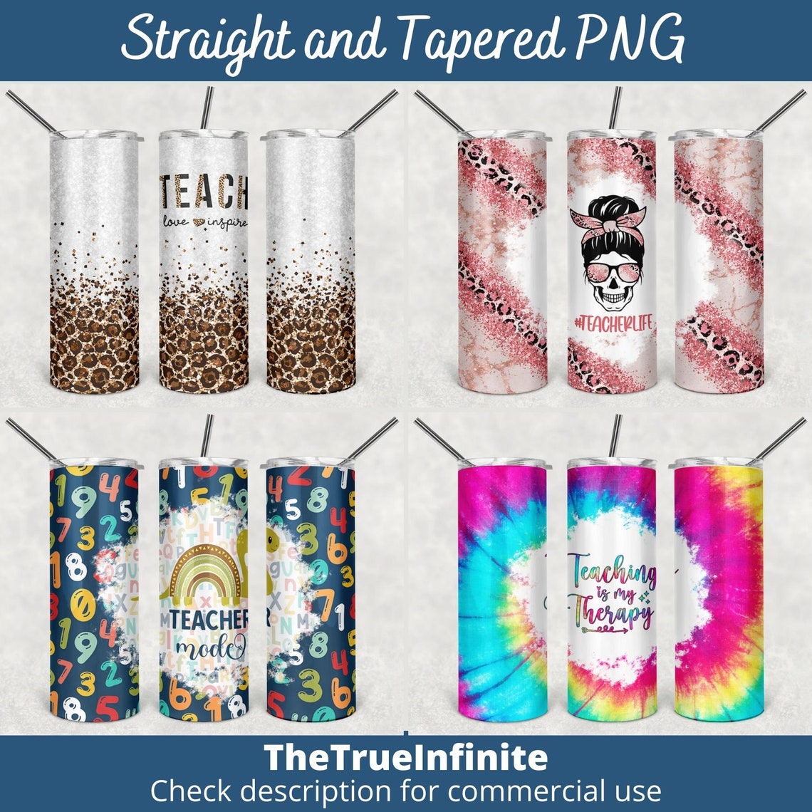 Teacher Sublimation Tumbler Wrap PNG Bundle 20oz Skinny - Etsy