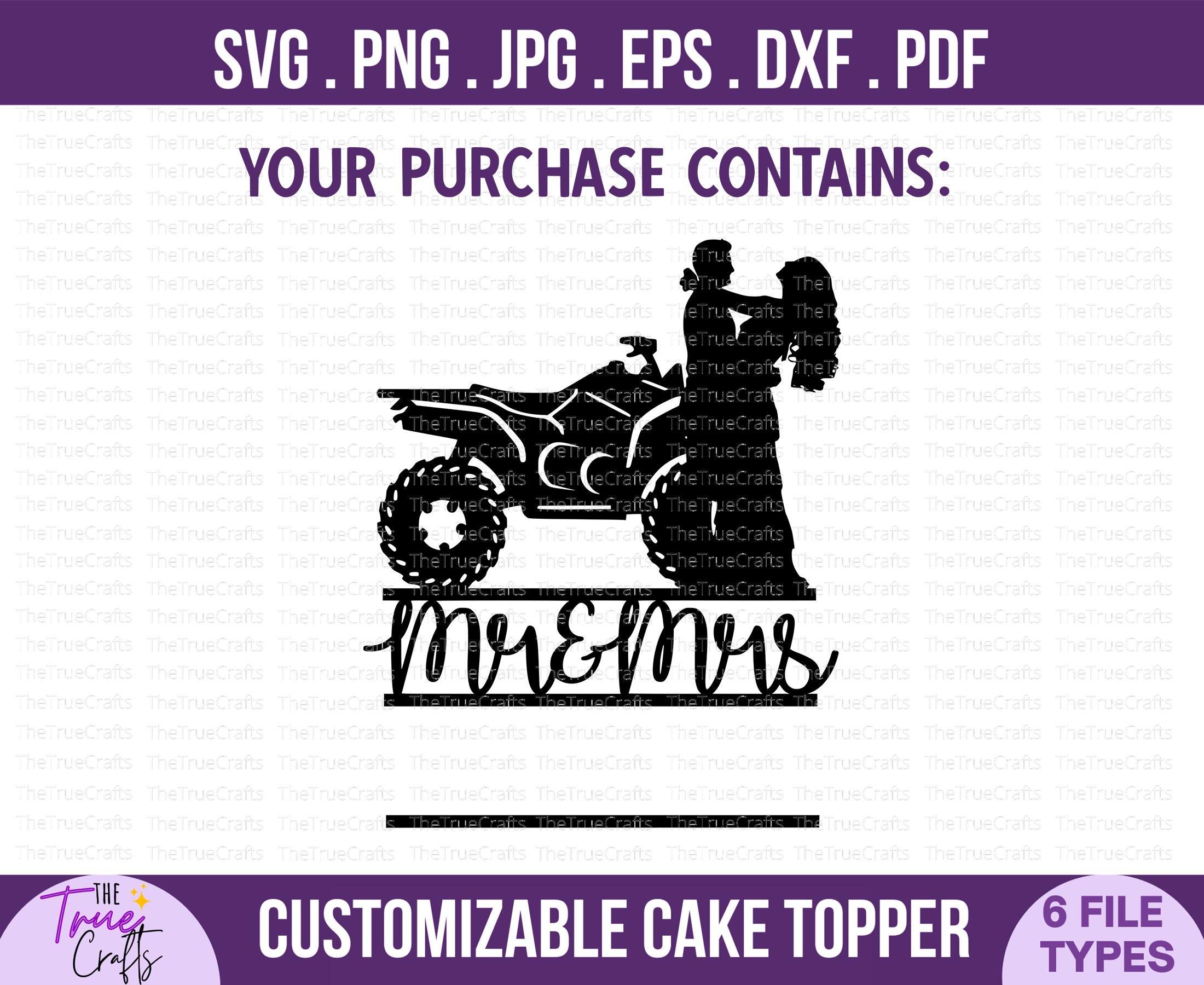 Mr and Mrs ATV Wedding Cake Topper Svg - DIY Personalize Couple Name ...