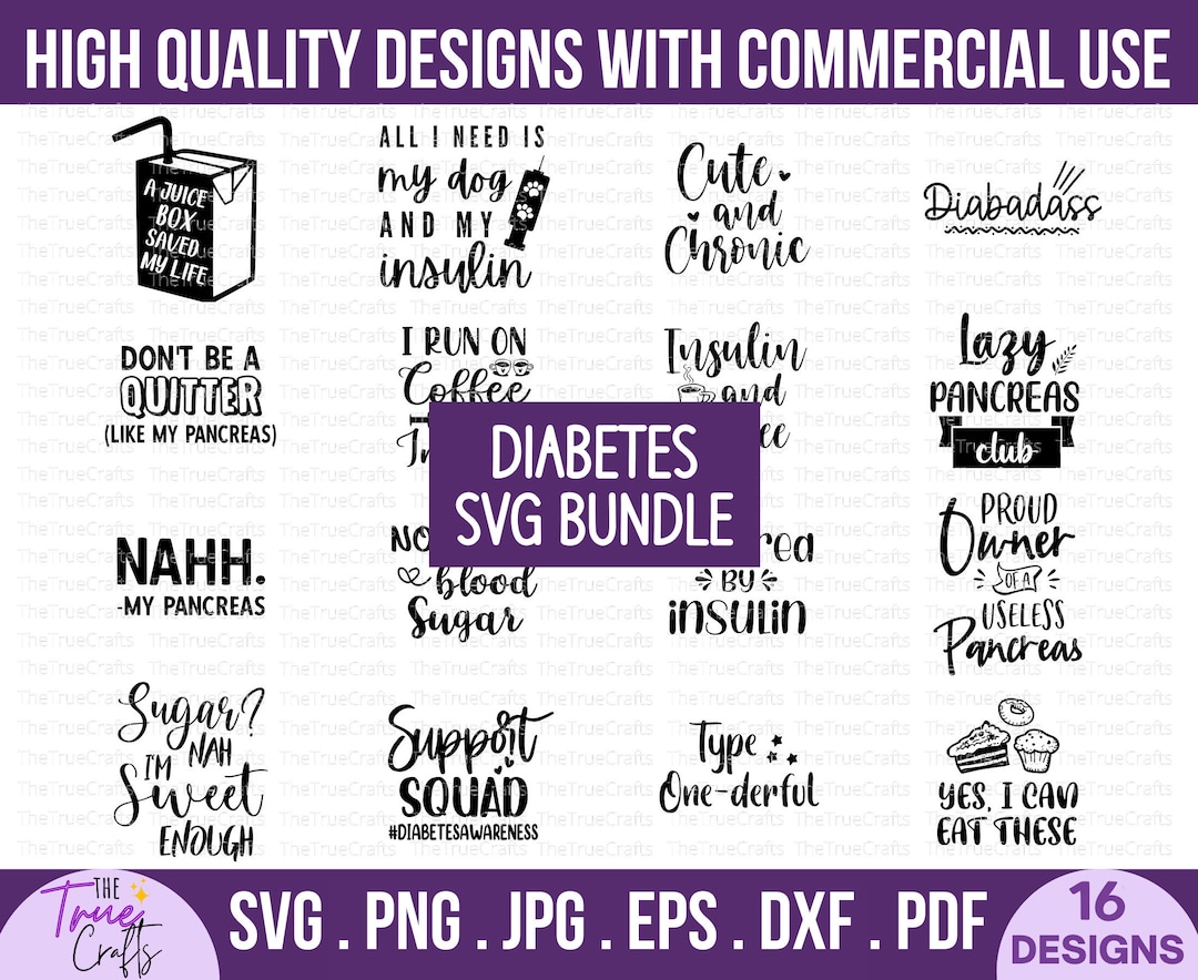 Funny Diabetes Svg Bundle - Type 1 Diabetes Svg, Gift for Diabetic ...