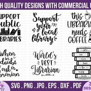 Book Lover Librarian Svg Bundle Funny Bookworm Svg, Reading Quotes ...