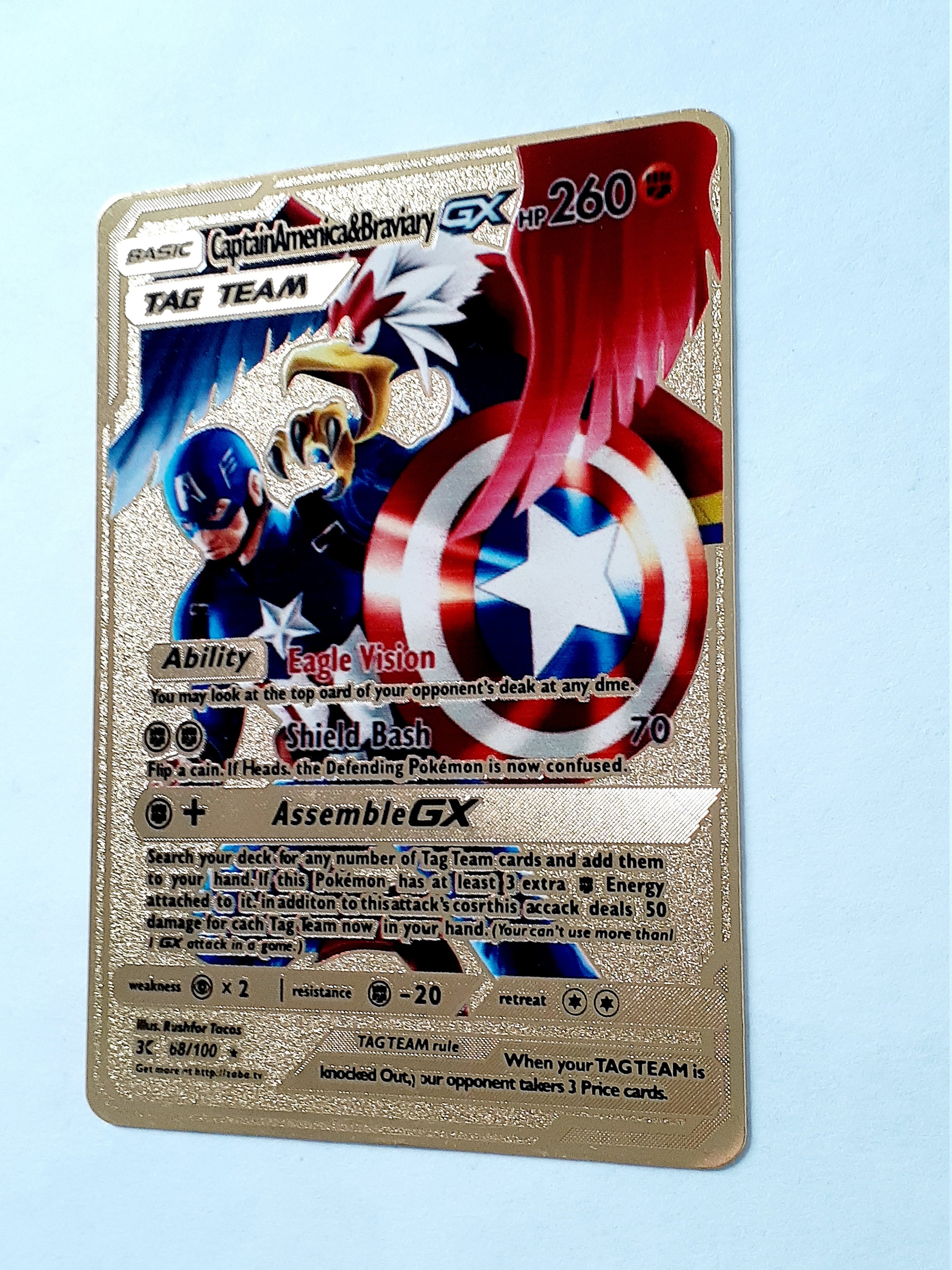 Deadpool Pikachu GX Captain America Braviary Gold Pokemon Metal Card ...