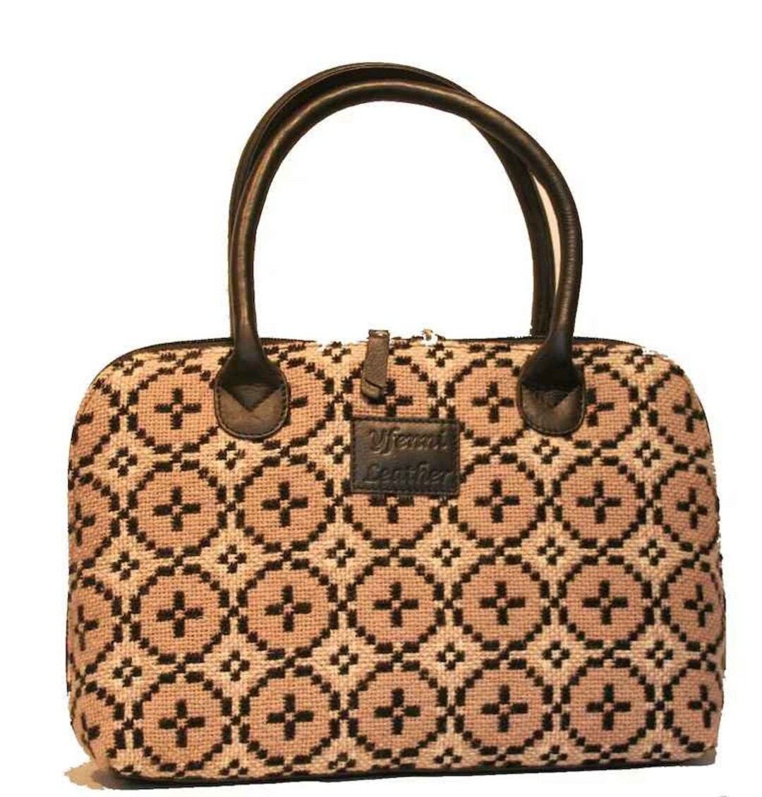Yfenni Leather Welsh Tapestry Grab Bag With Crossbody Strap Biscuit - Etsy