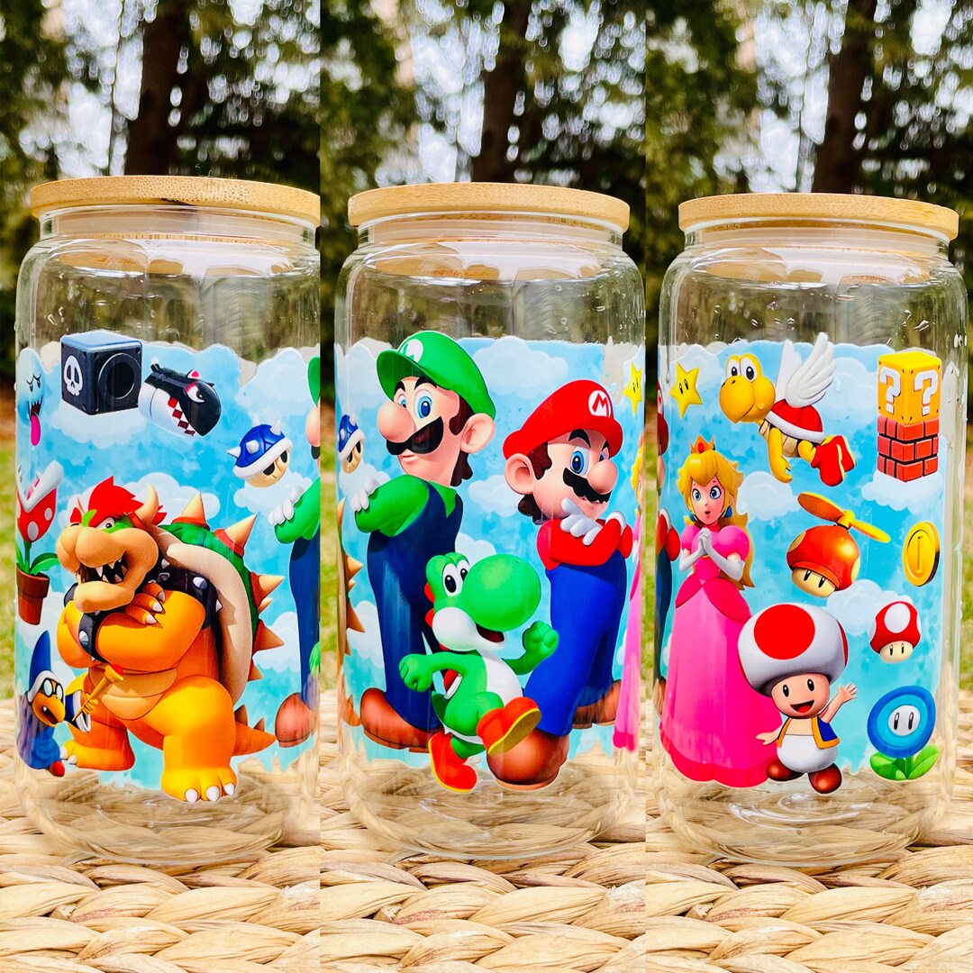 Mario Bros Glass Cup / Mario Brothers Glass Cup / Cartoon Glass Tumbler ...