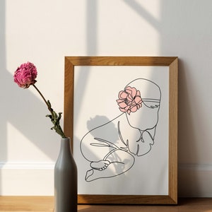 A Baby With a Flower in His Hair, a Line Drawing of a Newborn Child ...