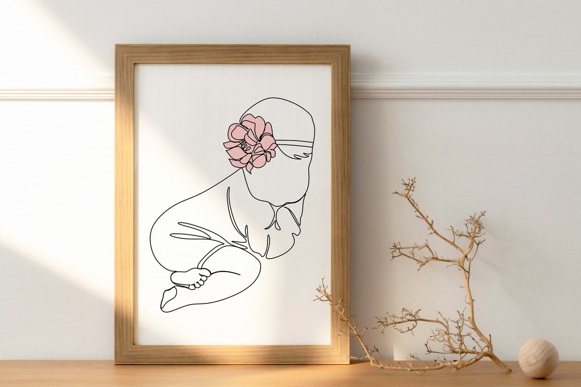 A Baby With a Flower in His Hair, a Line Drawing of a Newborn Child ...
